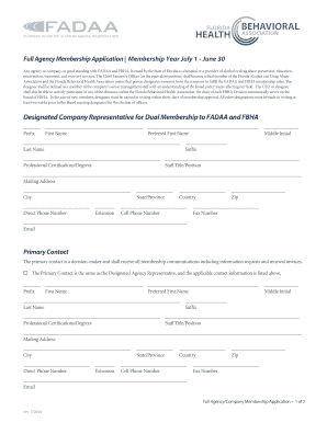 Fillable Online fadaa Full Agency Membership Application Membership ...