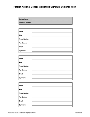 Fillable Online Foreign National College Authorized Signature Designee ...