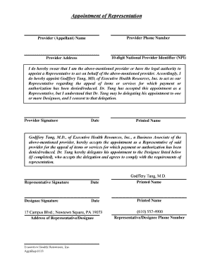 Fillable Online Appointment of Representation Fax Email Print - pdfFiller