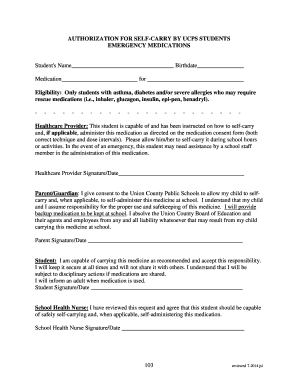 Fillable Online AUTHORIZATION FOR SELF-CARRY BY UCPS STUDENTS Fax Email ...
