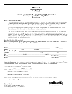 Fillable Online KIDS CLUB Registration Form 1 - pathwayonline.com Fax ...