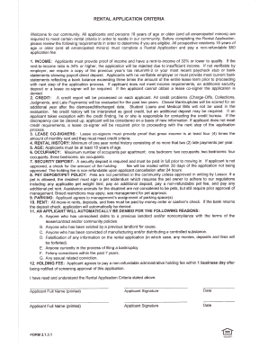 Fillable Online RENTAL APPLICATION CRITERIA deposit or a lease co ...