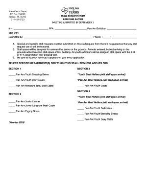 Fillable Online Stall Request Form - State Fair of Texas Fax Email ...