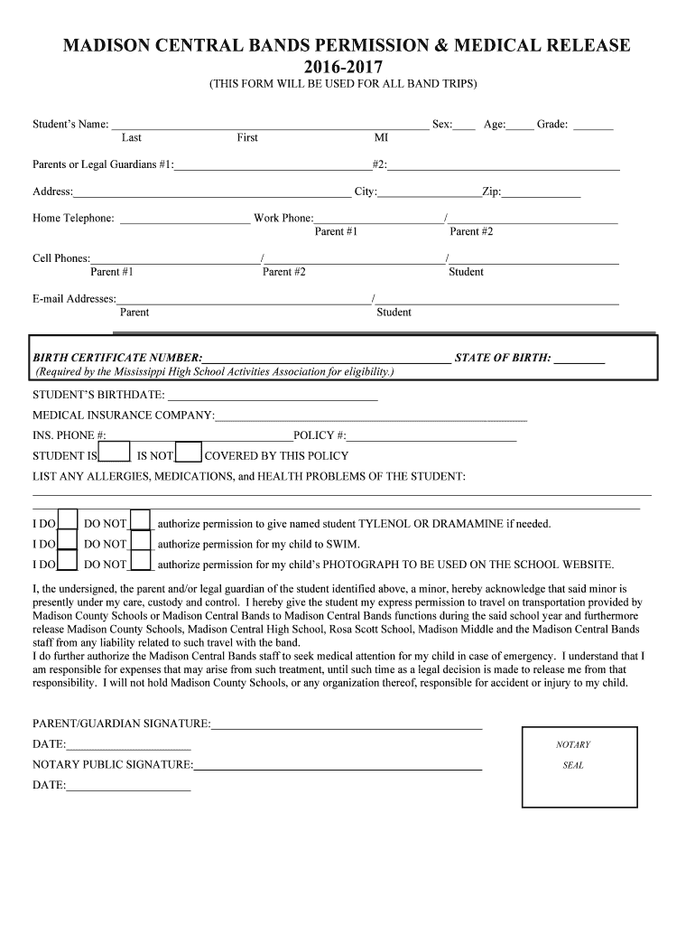 Fillable Online 2016 Health Form Fillable.pdf - Madison County Schools ...