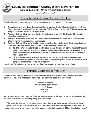 Fillable Online louisvilleky Contractor Identification License Checklist - louisvilleky Fax ...