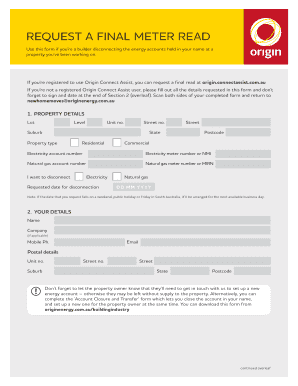 Fillable Online Final Electricity Read Request - Origin Energy Fax Email Print - pdfFiller