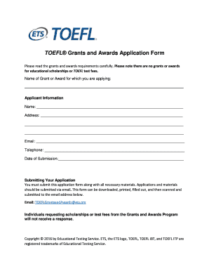 Fillable Online ets TOEFL Grants and Awards Application Form - ets Fax ...