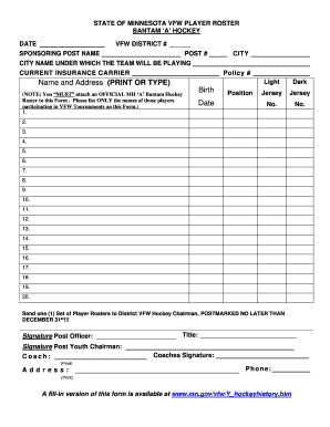 Fillable Online mn VFW Bantam A Hockey Roster Form - mn Fax Email Print ...