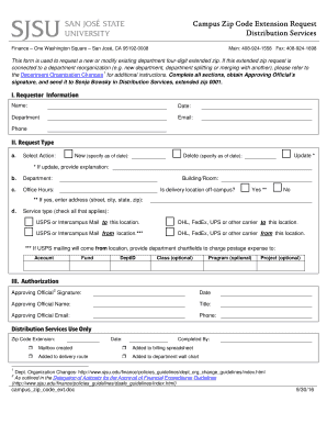 Fillable Online sjsu Campus Zip Code Extension Request Fax Email Print ...