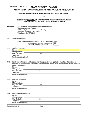 Fillable Online denr sd Renewal Application for Storage or Land ...