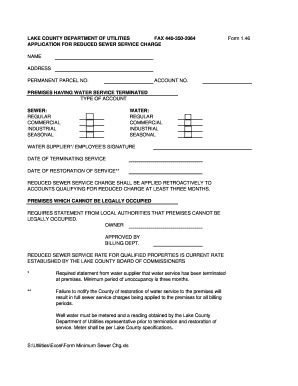 Fillable Online FORM MINIMUM SEWER CHG.xls Fax Email Print - pdfFiller