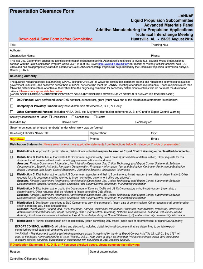 Fillable Online jannaf Presentation Clearance Form Fax Email Print ...