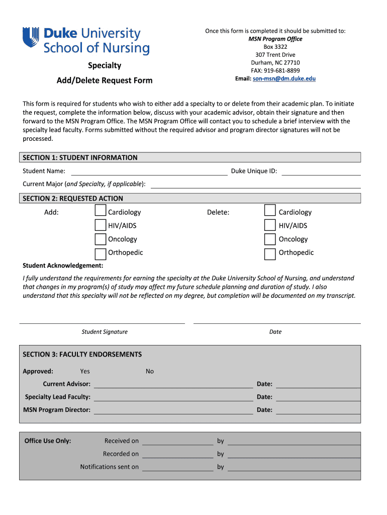 Fillable Online nursing duke Once this form is completed it should be ...