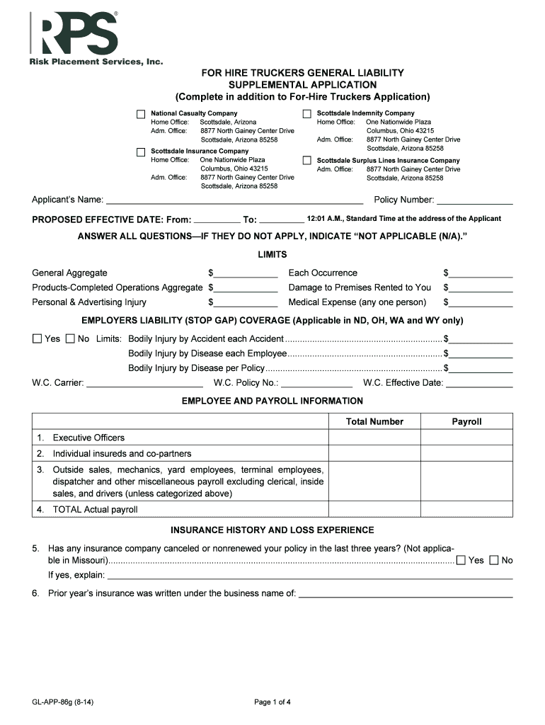 Fillable Online FOR HIRE TRUCKERS GENERAL LIABILITY Fax Email Print ...