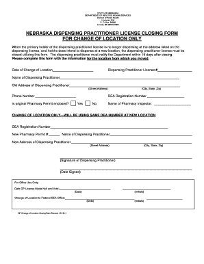 Fillable Online dhhs ne nebraska dispensing practitioner license ...