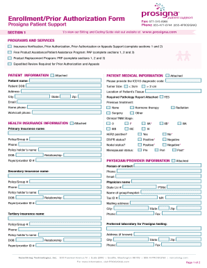 Fillable Online Enrollment/Prior Authorization Form - Prosigna Fax ...
