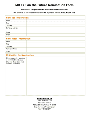 Fillable Online MB EYE Nomination Form 2016 - Master Builders of... Fax Email Print - pdfFiller