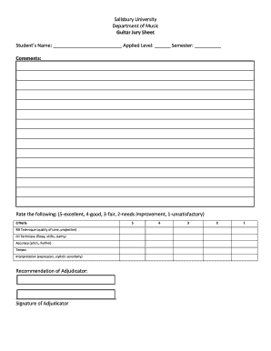 Fillable Online salisbury Guitar Jury Sheet Fax Email Print - pdfFiller