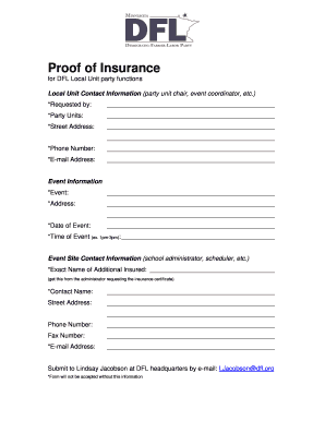 Fillable Online dfl Proof of Insurance Request Fax Email Print - pdfFiller