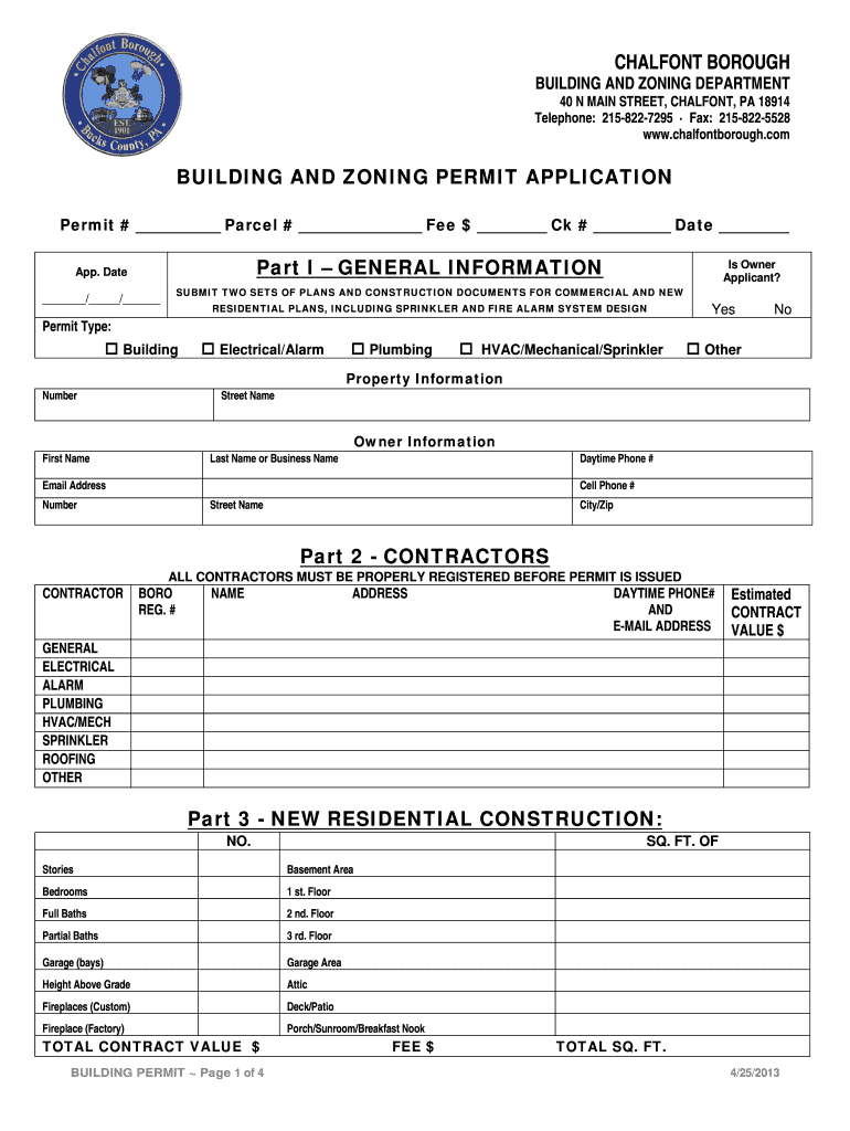 Fillable Online BUILDING AND ZONING PERMIT APPLICATION - Chalfont ...