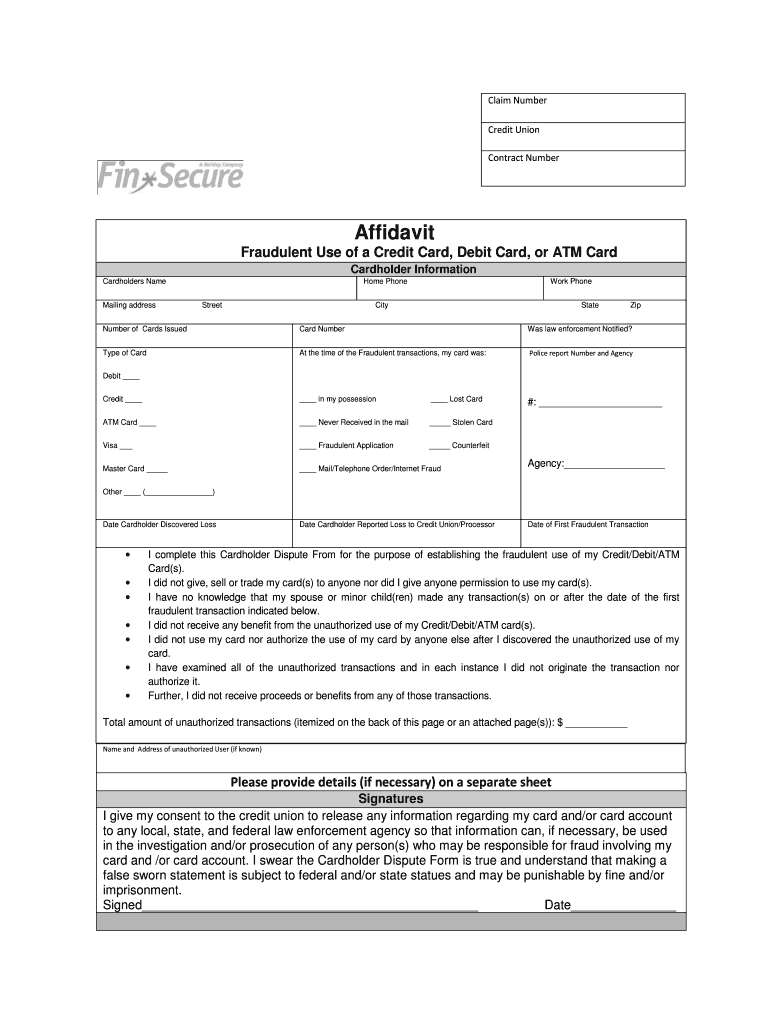 Fillable Online creditunion1 Credit Card Fraud Affidavit - creditunion1 Fax Email Print - pdfFiller