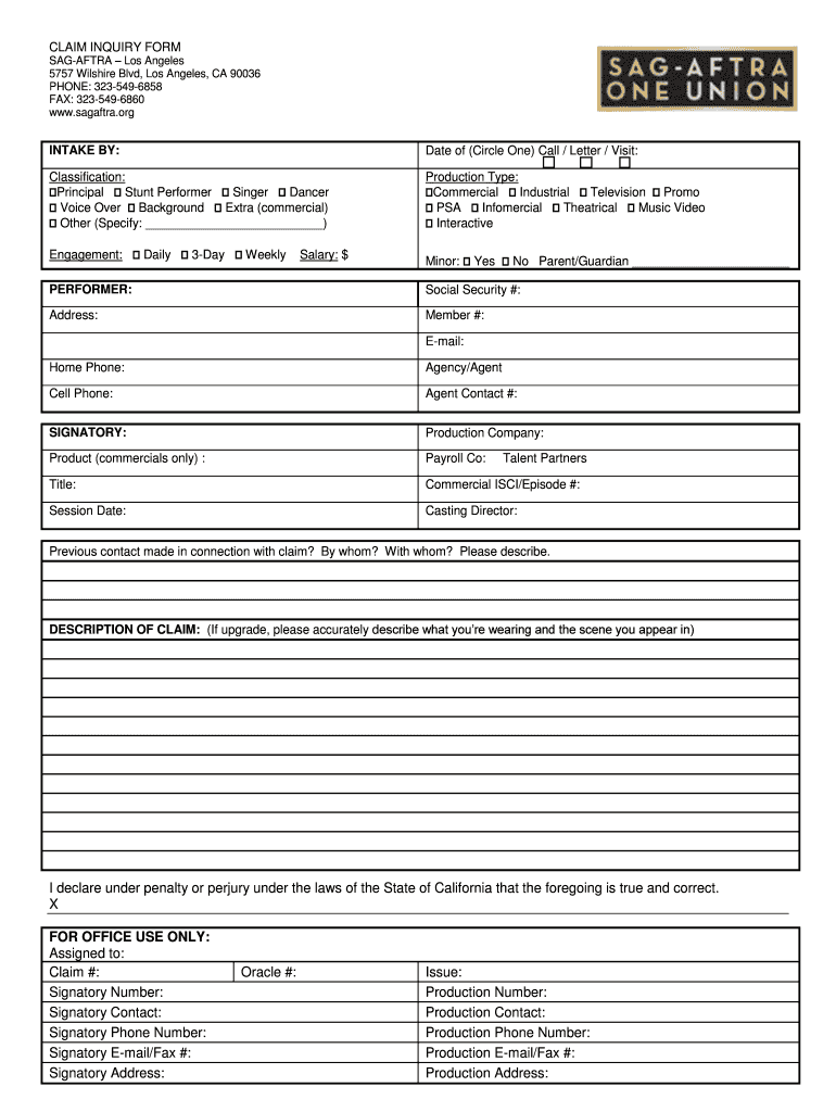 Fillable Online SAG-AFTRA Los Angeles Fax Email Print - pdfFiller
