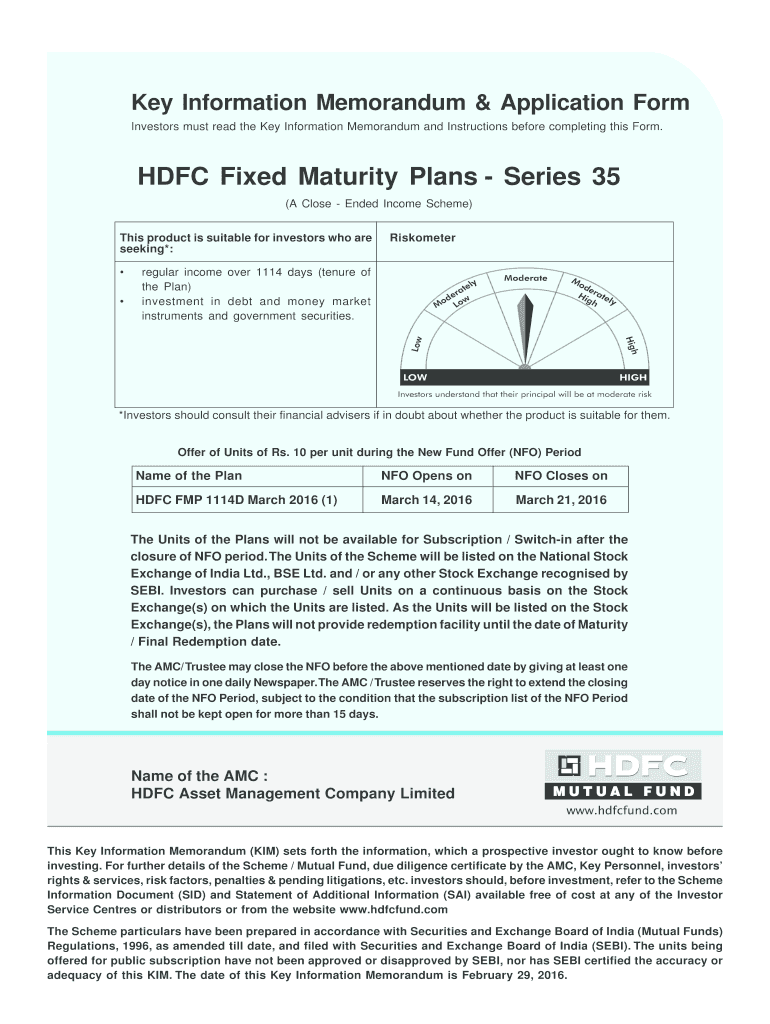 Fillable Online HDFC Fixed Maturity Plans - Series 35 Fax Email Print - pdfFiller