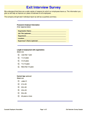 Fillable Online Exit Interview Survey - Cascade Employers Association ...