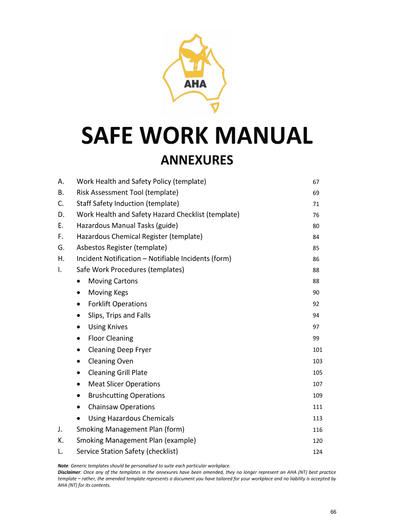 Fillable Online safe work manual - AHA-NT Fax Email Print - pdfFiller