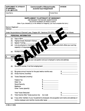 Fillable Online Supplement to affidavit of Indigency - Amazon S3 Fax ...