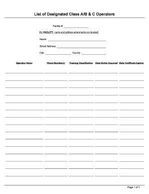 Fillable Online sfm illinois List of Designated Class A/B & C Operators ...