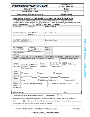 Fillable Online 201FormD r005-Sample Retrieval Delivery Request Fax ...