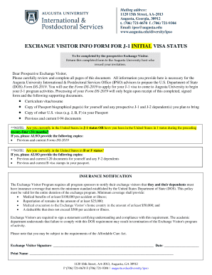 Fillable Online EXCHANGE VISITOR INFO FORM FOR J-1 INITIAL VISA STATUS ...