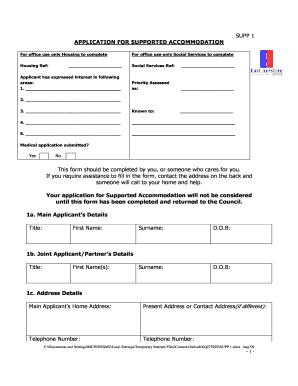 Fillable Online Supported Accommodation Application Form Fax Email ...
