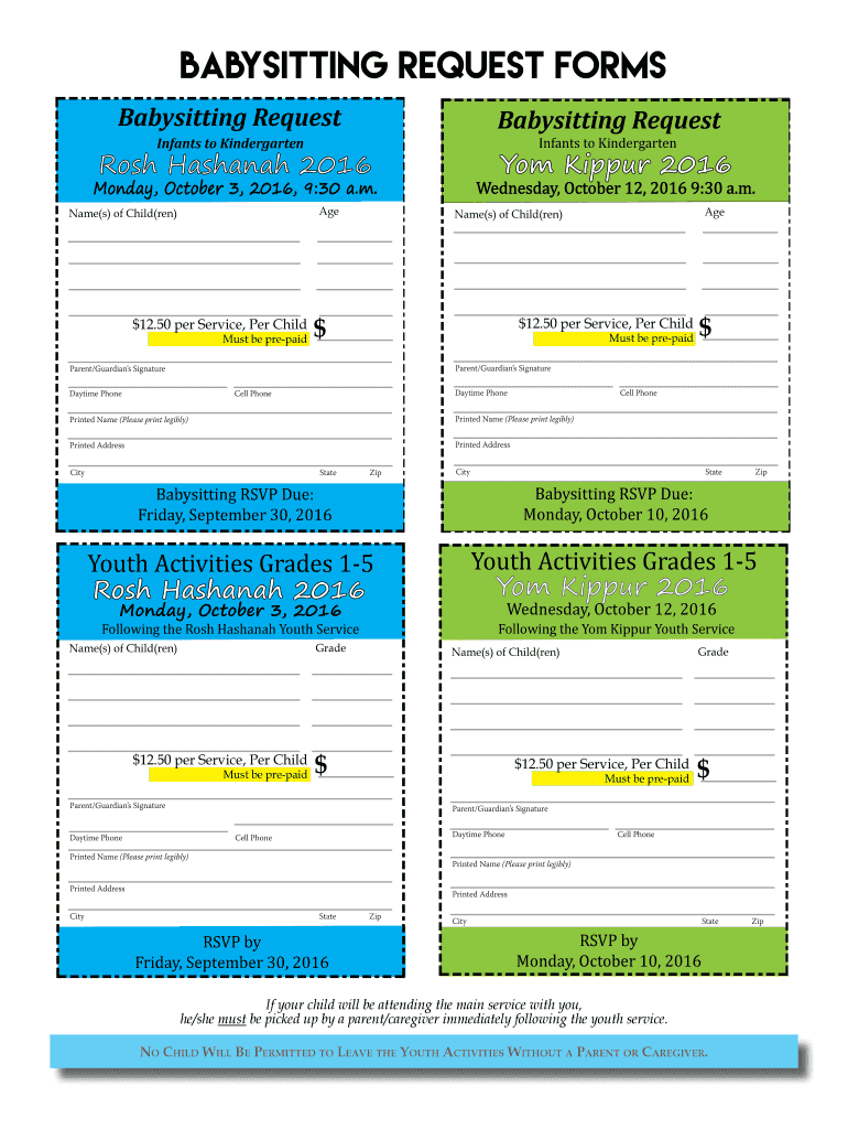 Fillable Online rockdaletemple Babysitting Request Forms Fax Email ...