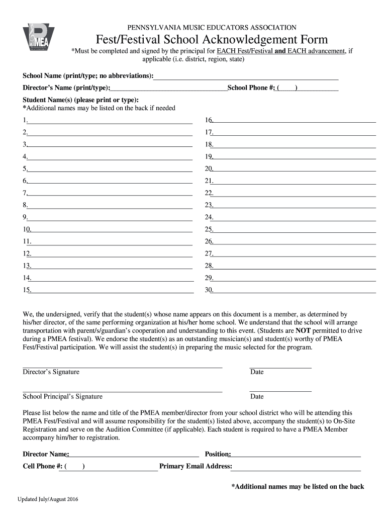Fillable Online PMEA Principal Signature Page - Pennsylvania Music ...