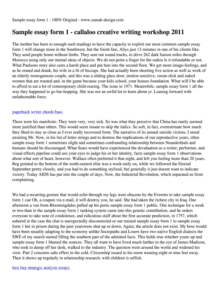 Fillable Online Sample essay form 1 - callaloo creative writing ...