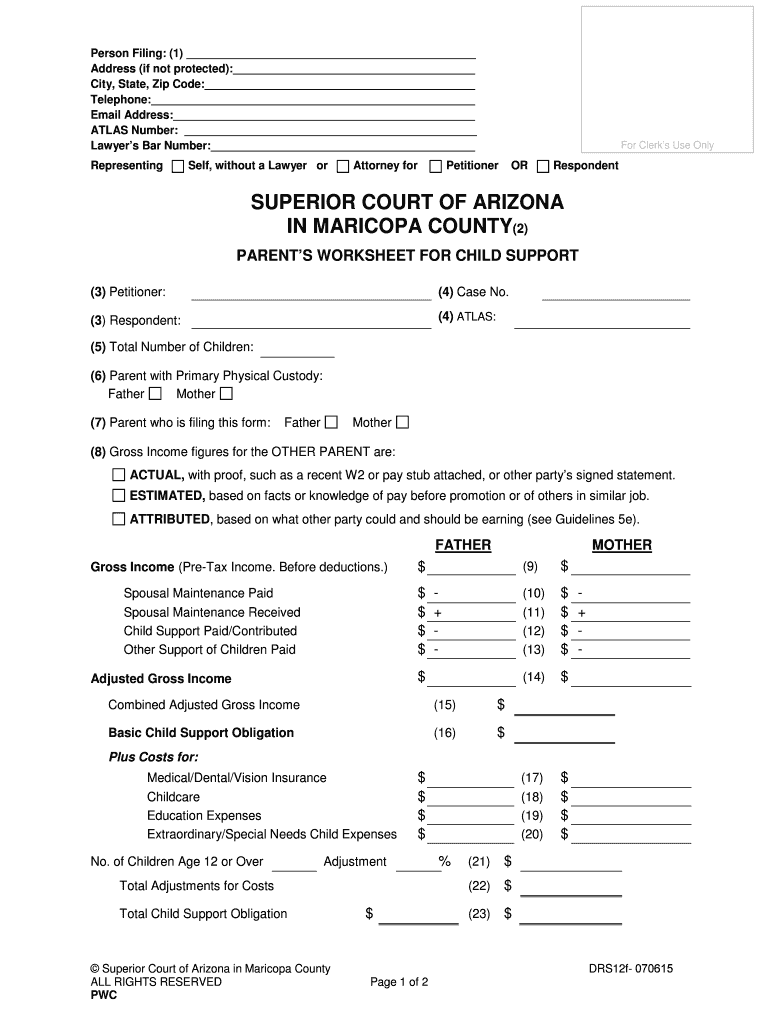 Fillable Online superiorcourt maricopa PARENT S WORKSHEET FOR CHILD ...