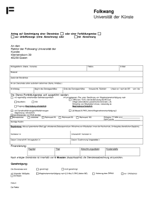 Fillable Online folkwang-uni Dienstreiseantrag Folkwang Lehre - Folkwang Universit t der ... Fax ...