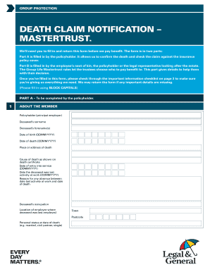 Fillable Online Death claim notification Mastertrust Fax Email Print ...