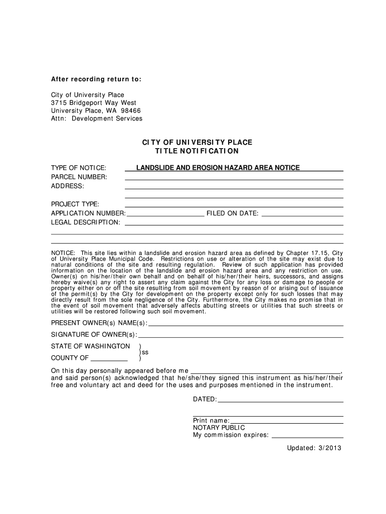 Fillable Online Title Notification-Landslide- MAR 13 Fax Email Print ...
