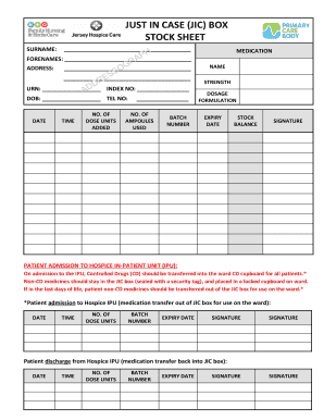 Fillable Online JUST IN CASE (JIC) BOX Fax Email Print - pdfFiller