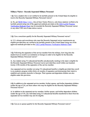 Fillable Online Military Waiver - Recently Separated Military Personnel ...