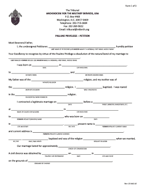 Fillable Online files milarch Pauline Privilege Petition - Archdiocese ...