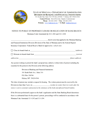 Fillable Online banking mt Notice to Public of Proposed Closure or ...