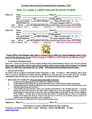 Fillable Online 2016 CLASSIE LADIES REGISTRATION FORM Fax Email Print ...