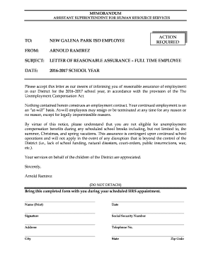 Fillable Online letter of reasonable assurance - Galena Park ISD Fax ...