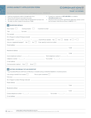Fillable Online LIVING ANNUITY APPLICATION FORM - coronation.com Fax Email Print - pdfFiller