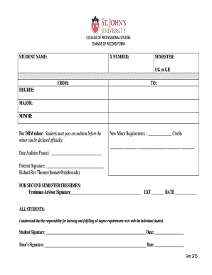Fillable Online stjohns Change of Record form Fax Email Print - pdfFiller