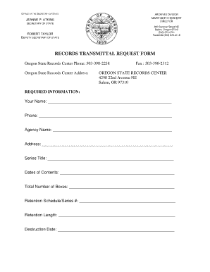 Fillable Online Records Transmittal Request Form. Records transmittal ...